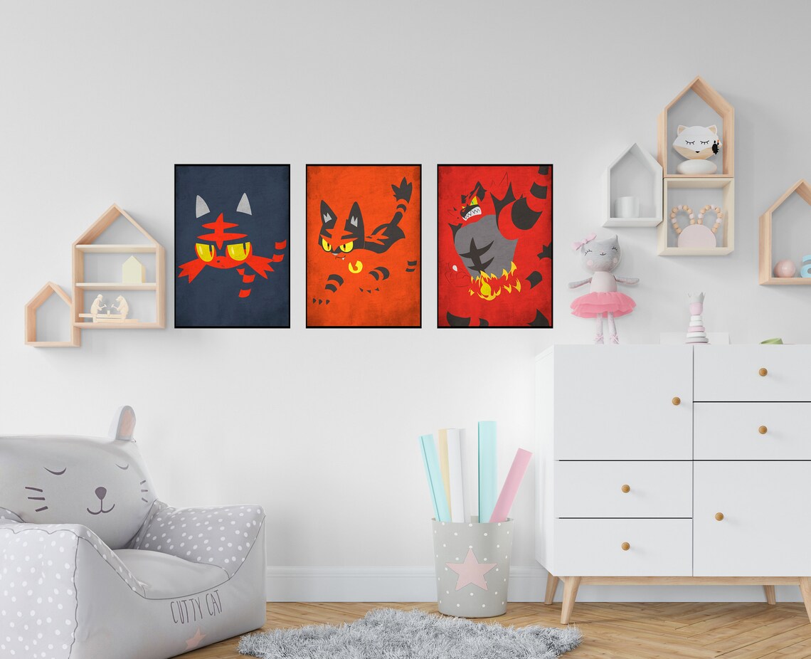 Litten Evolution Poster Set Litten Torracat Incineroar Poster - Etsy