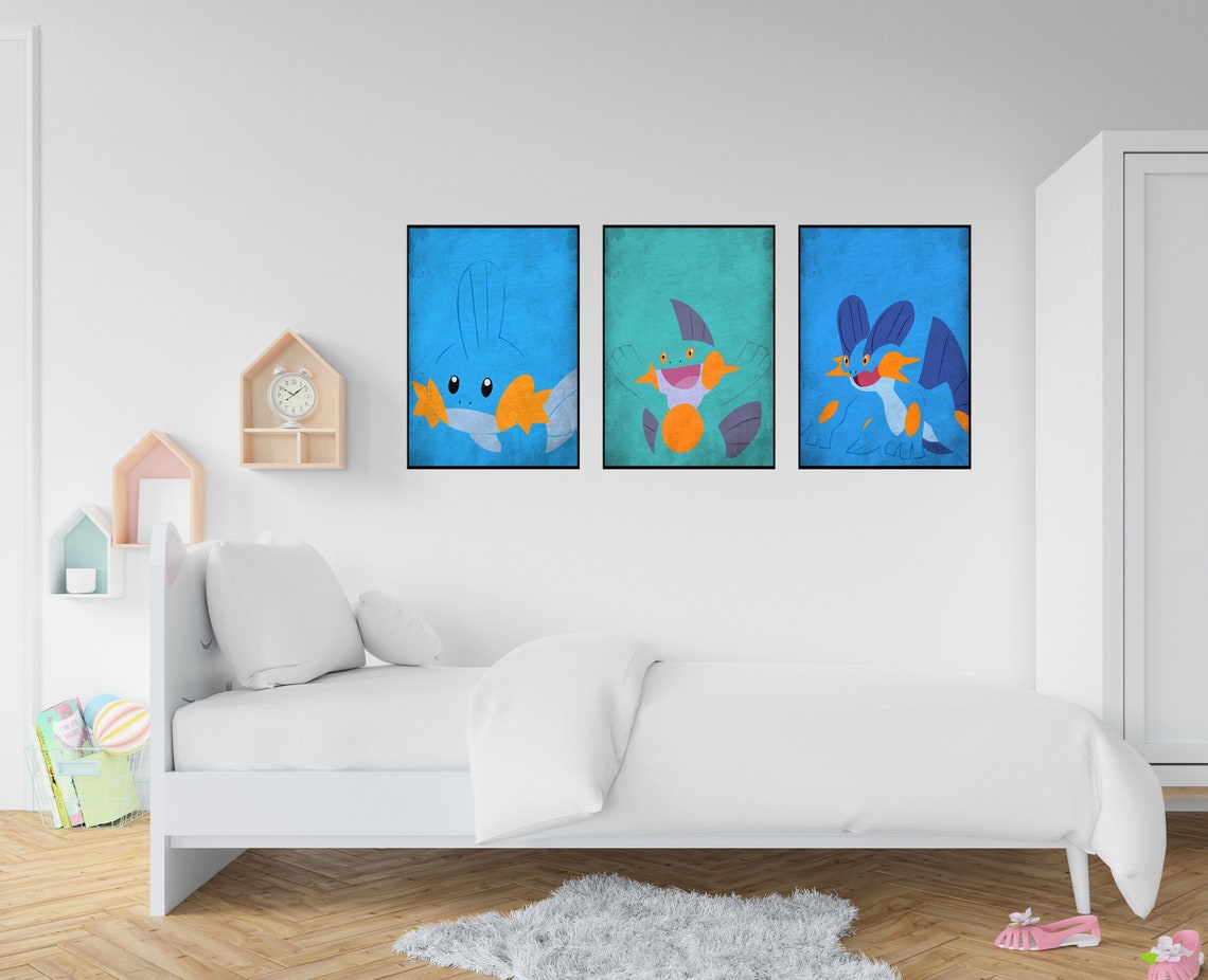 Mudkip Marshtomp Swampert Poster Set Mudkip Evolution Wall Art - Etsy
