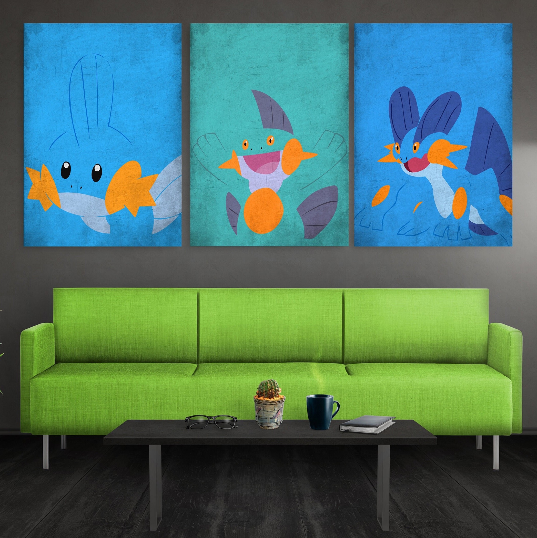 Mudkip Marshtomp Swampert Poster Set Mudkip Evolution Wall Art - Etsy
