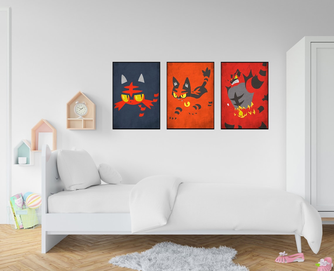Litten Evolution Poster Set Litten Torracat Incineroar Poster - Etsy