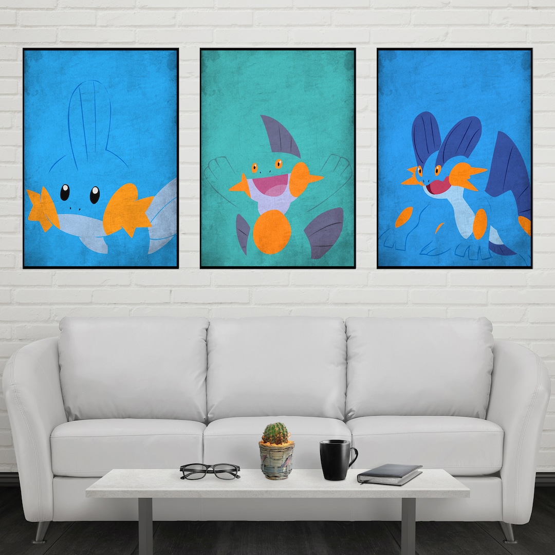 Mudkip Evolution Poster Set Mudkip Marshtomp Swampert Poster Set Wall ...