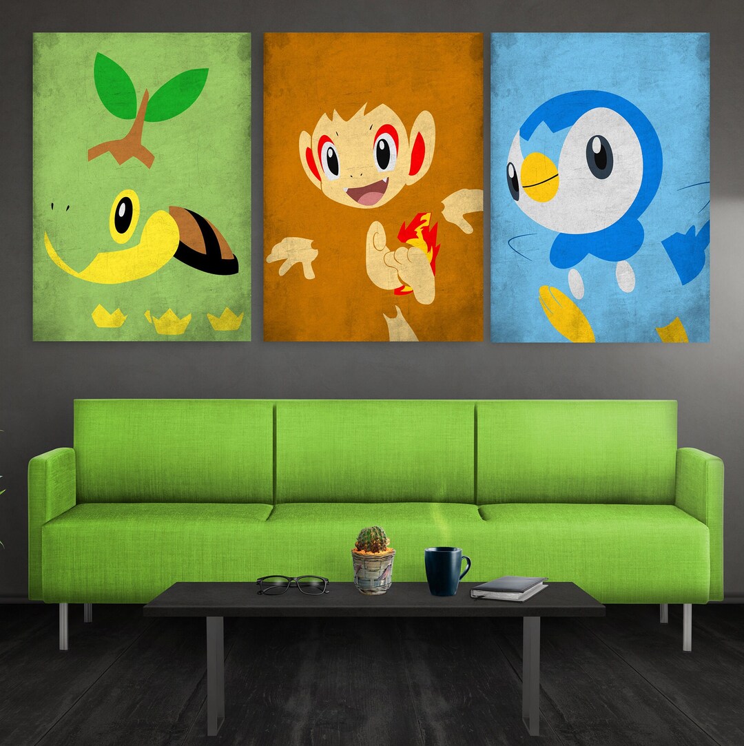 Fourth Generation Starter Poster Set Turtwig Chimchar Piplup Poster Set ...