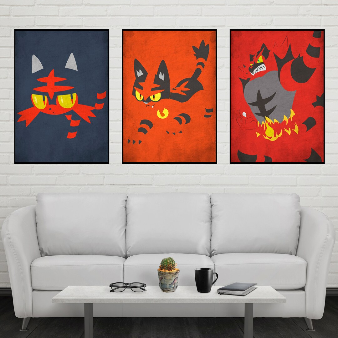Litten Evolution Poster Set Litten Torracat Incineroar Poster Set ...