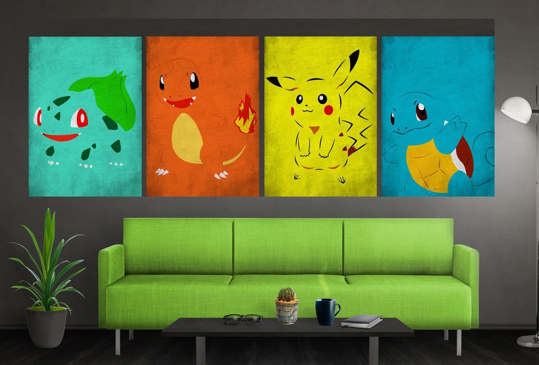 Minimalist Bulbasaur Charmander Squirtle Pikachu Wall Art Pokemon ...