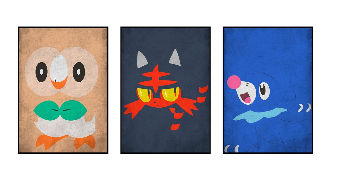 Seventh Generation Starter Poster Set Rowlet Litten Popplio Poster Set ...