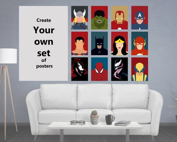 Customize Your Own Superhero Poster Set Kids Room Poster Set - Etsy