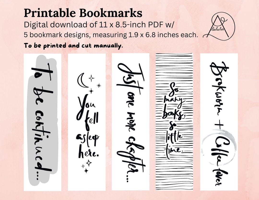 Printable Bookmarks, Digital Download Bookmarks, Minimalist Bookmarks ...