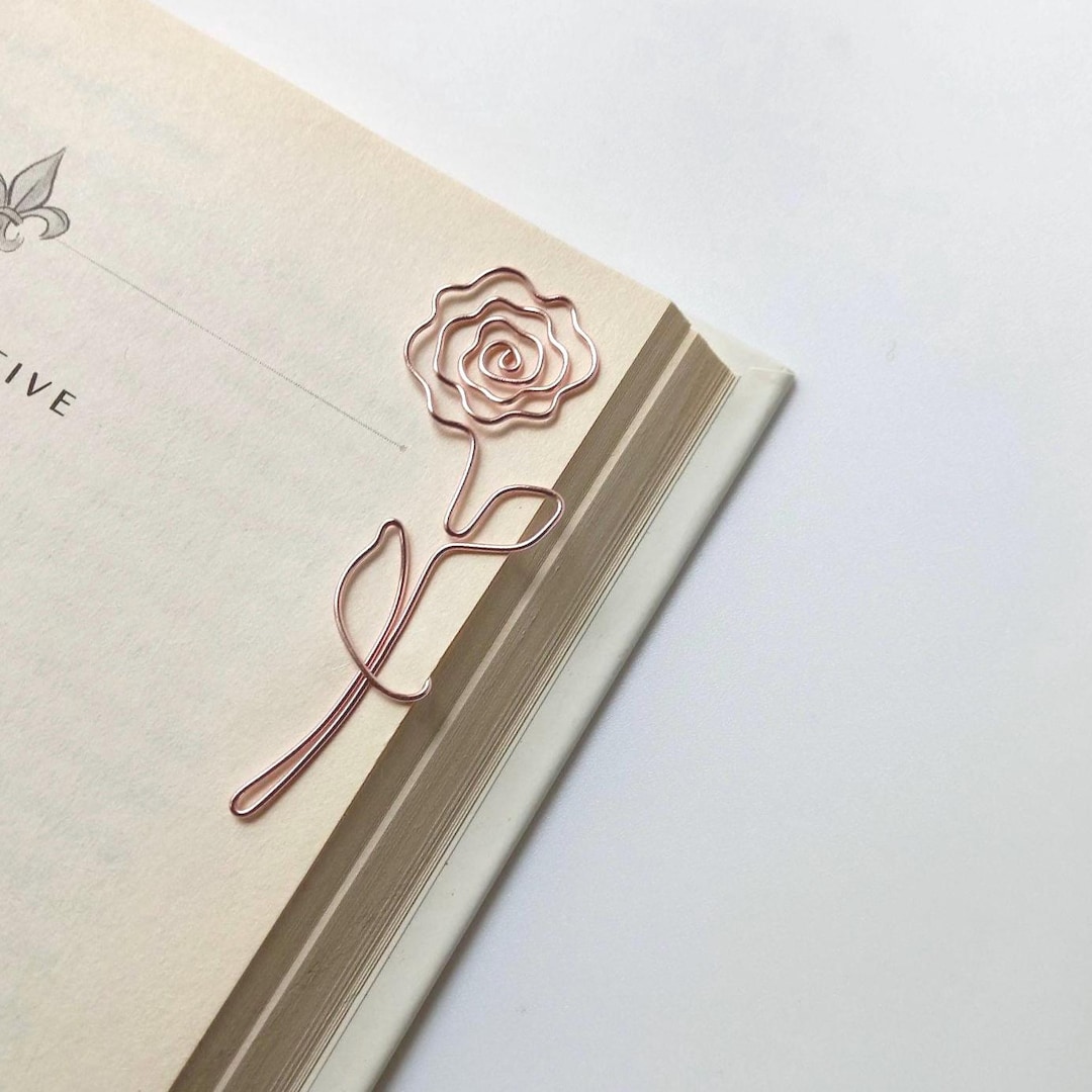Rose Gold Wire Bookmark: Decorative Rose Paper Clip for Book Lovers - Etsy