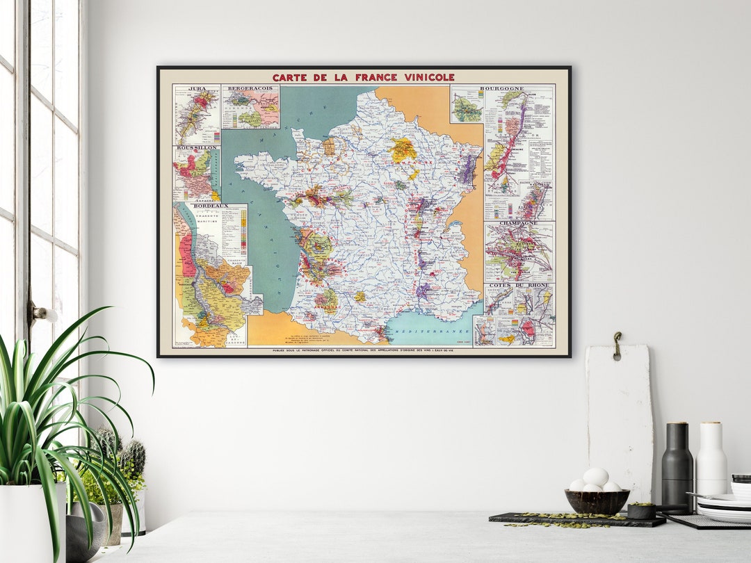Wine Map of France Vintage Map Showing the Wine and Wine Regions of ...