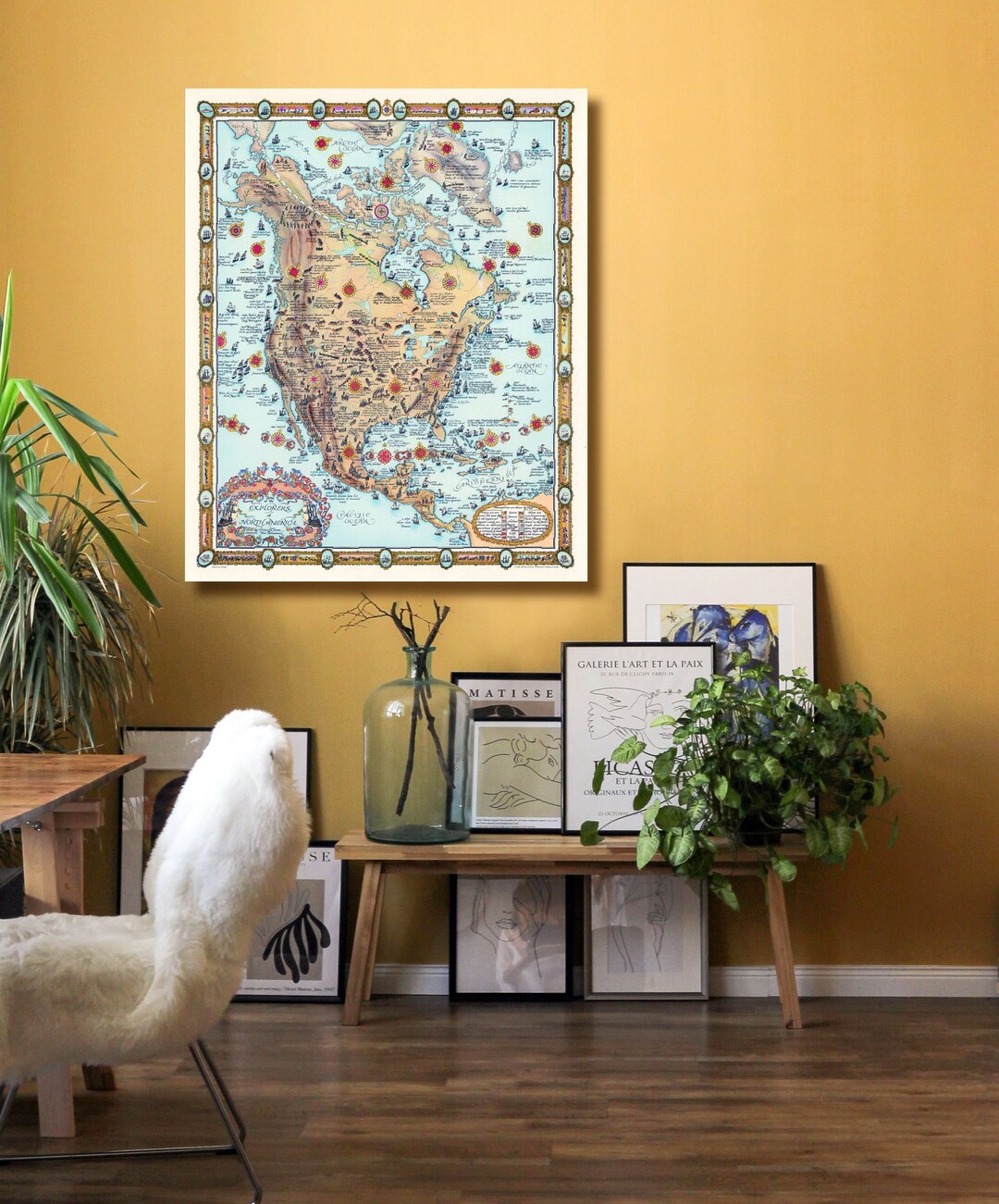 Map of North America Showcasing 500 Years of Exploration, Richly ...