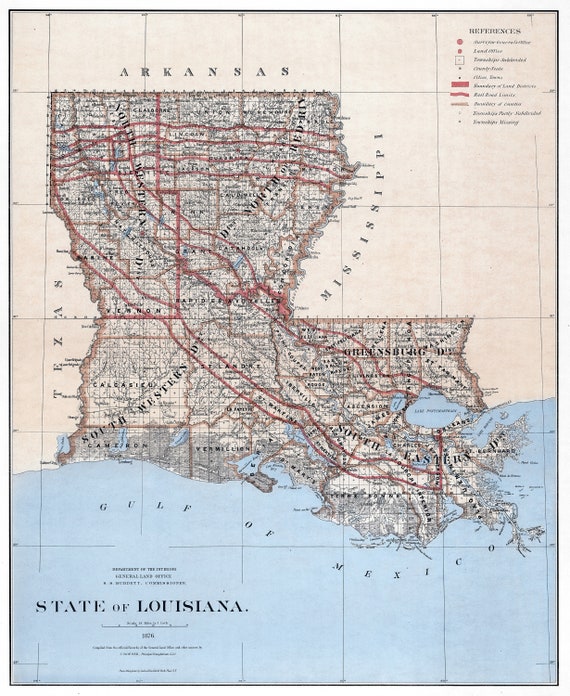 State of Louisiana Map 1876 INSTANT DOWNLOAD - Etsy