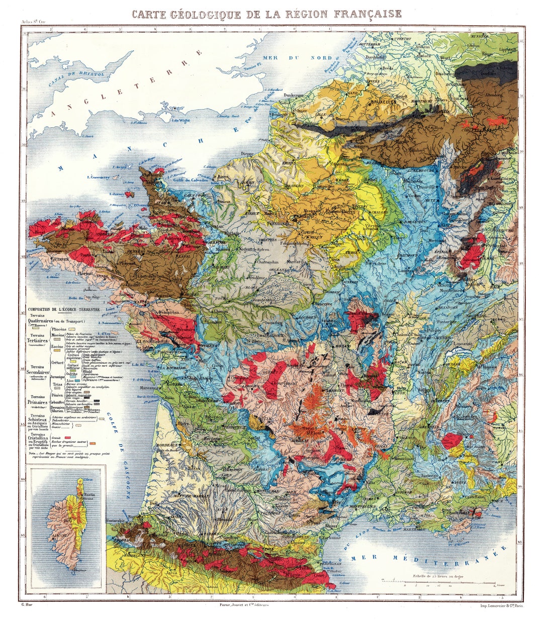 Geological Map of the French Region. Saint-cyr Atlas 1882 INSTANT ...