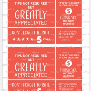 Uber Tip Sign - 2 Signs, 5 Star Rating, Rideshare, Get It ASAP Digital ...