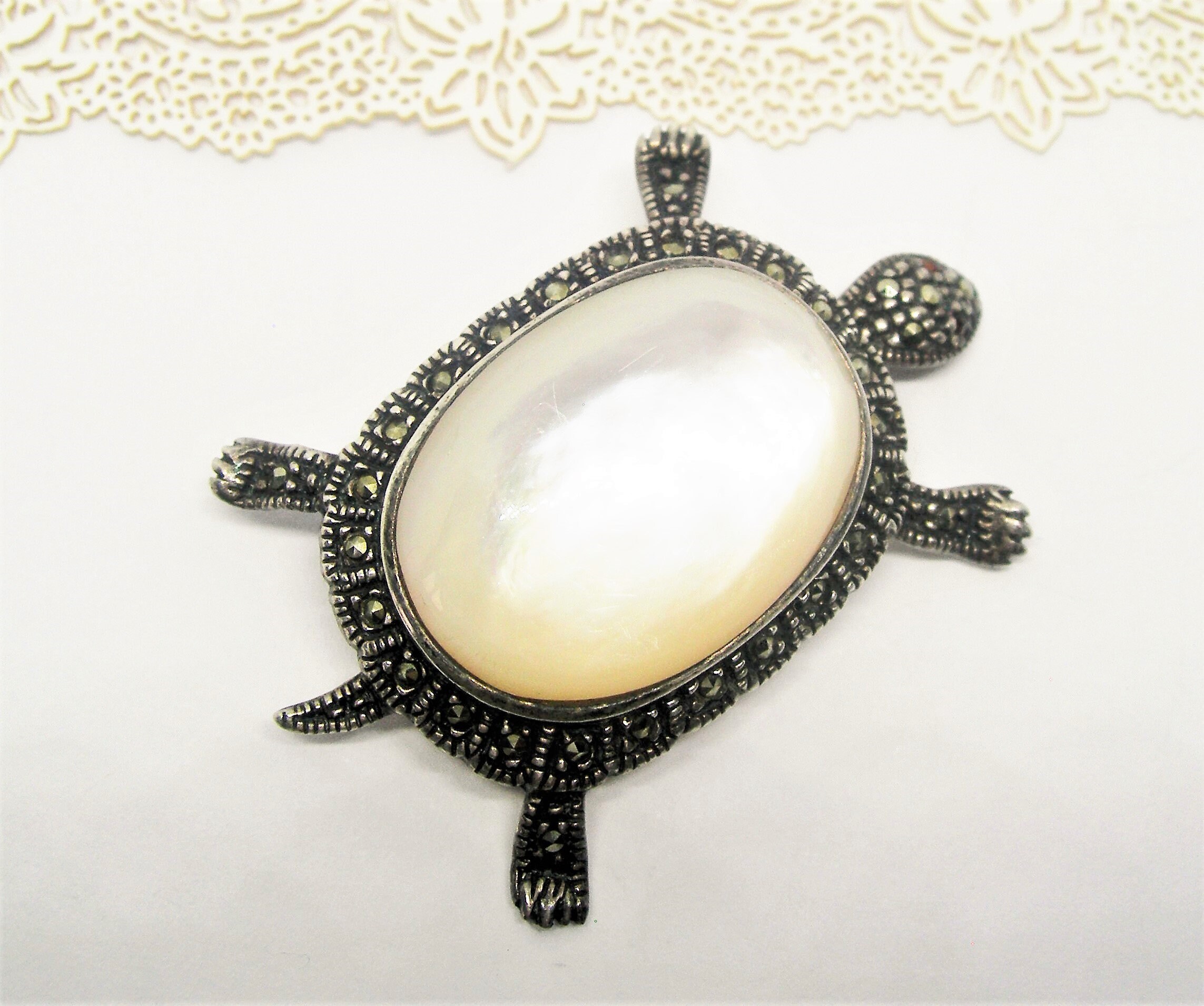 Sterling SILVER BROOCH A TURTLE With Mother of Pearl and - Etsy UK