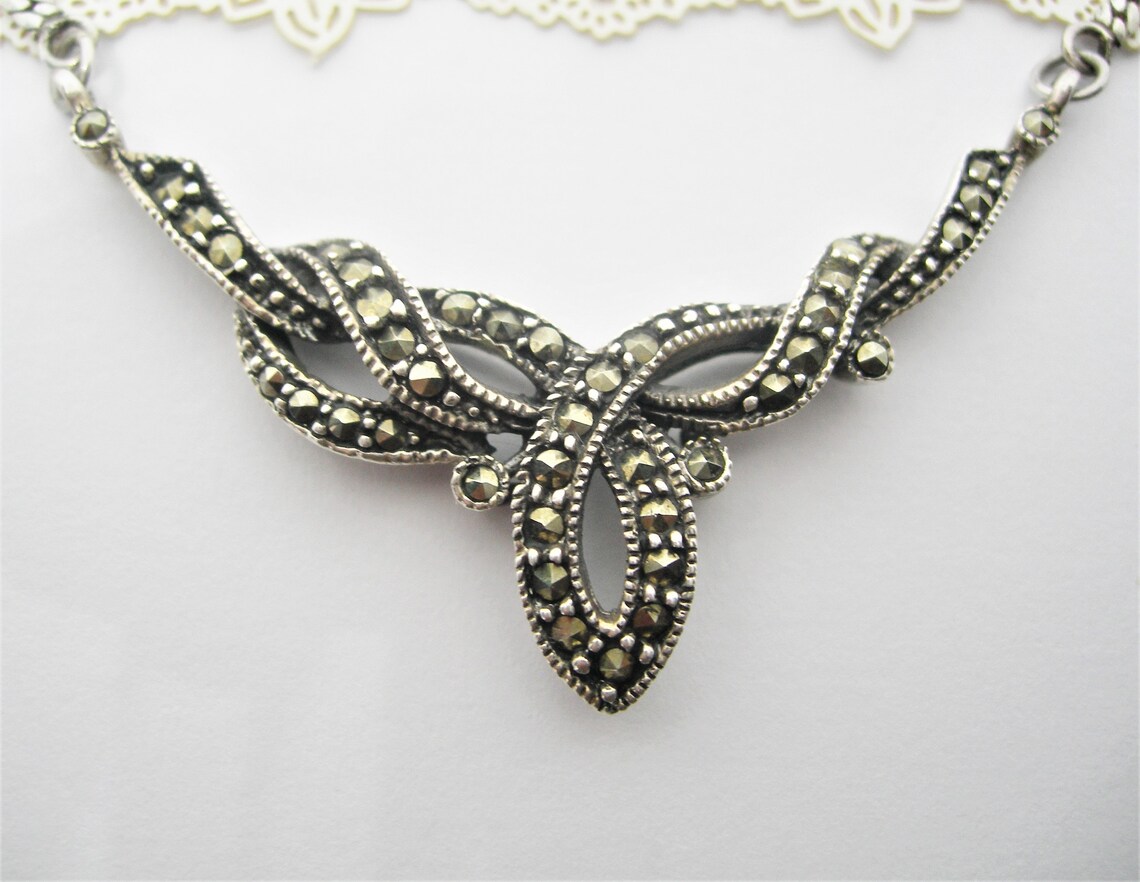 CELTIC SILVER Bib NECKLACE Sparkling With Marcasite Stones - Etsy UK