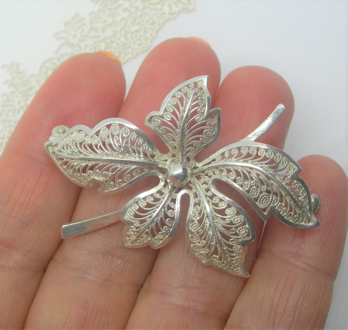 SILVER FILIGREE BROOCH A Flower Foreign Design Vintage - Etsy UK