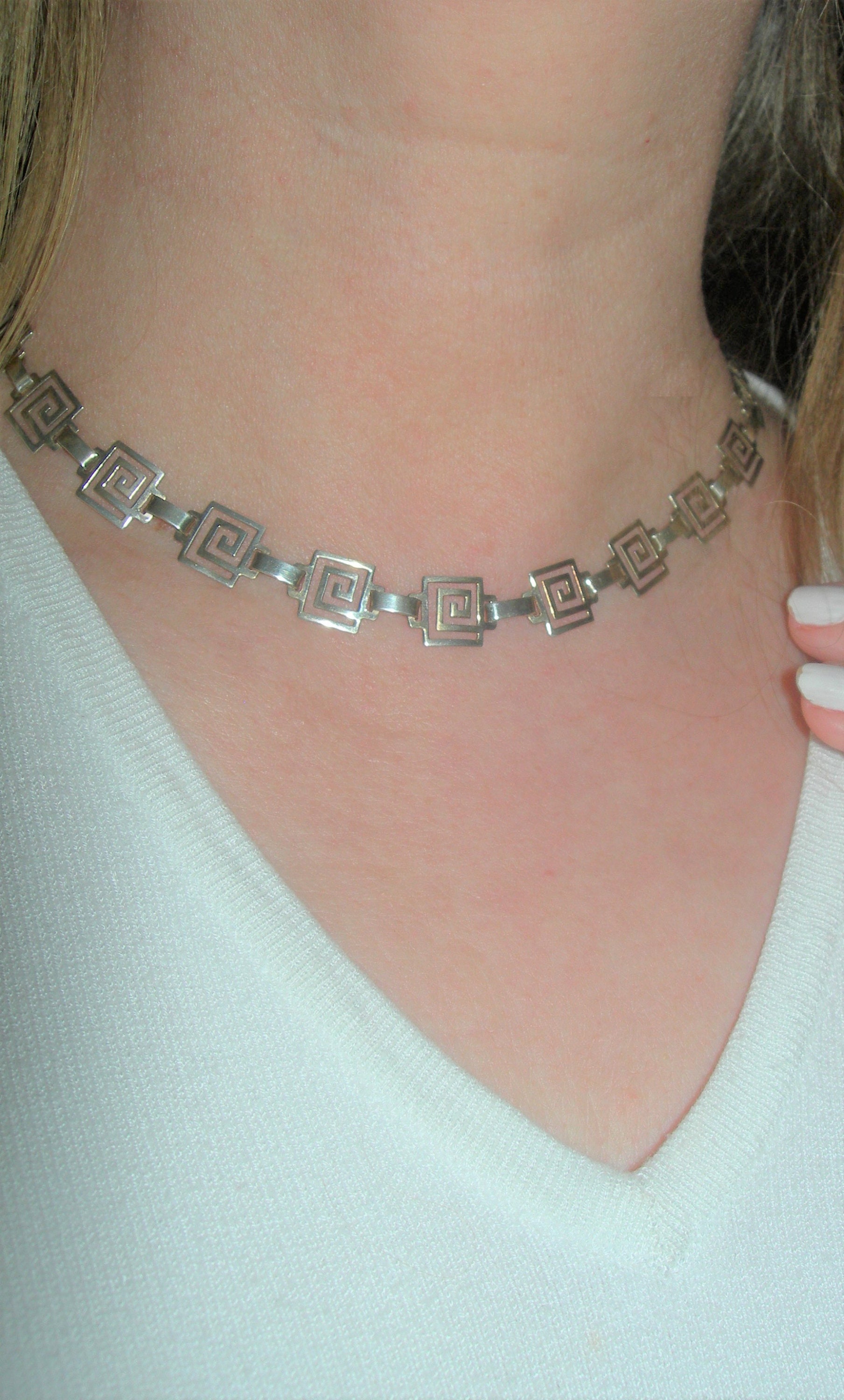 Sterling SILVER CHOKER GREEK Key Vintage Necklace - Etsy UK