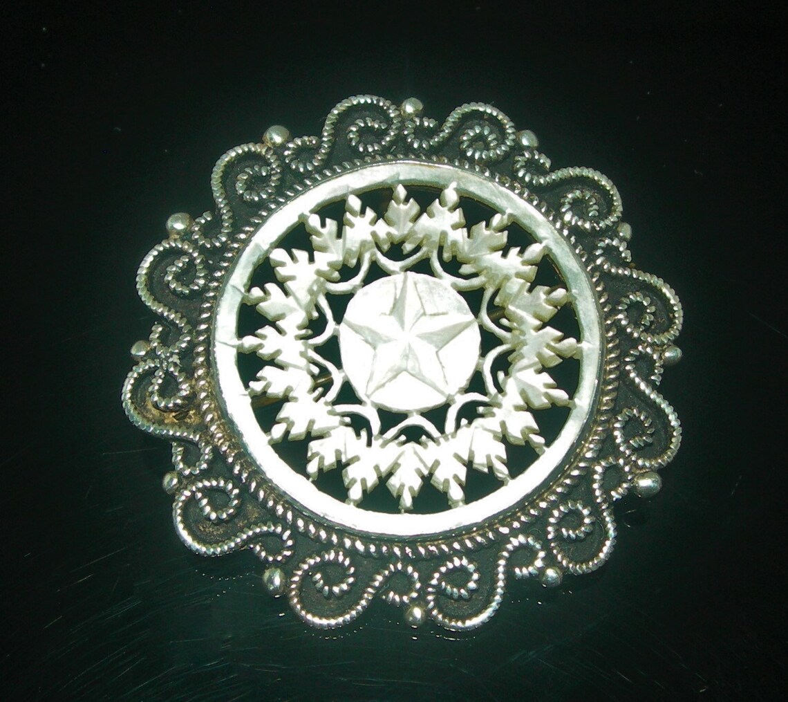 Silver Hand Carved Shell Brooch Pendant Vintage - Etsy UK