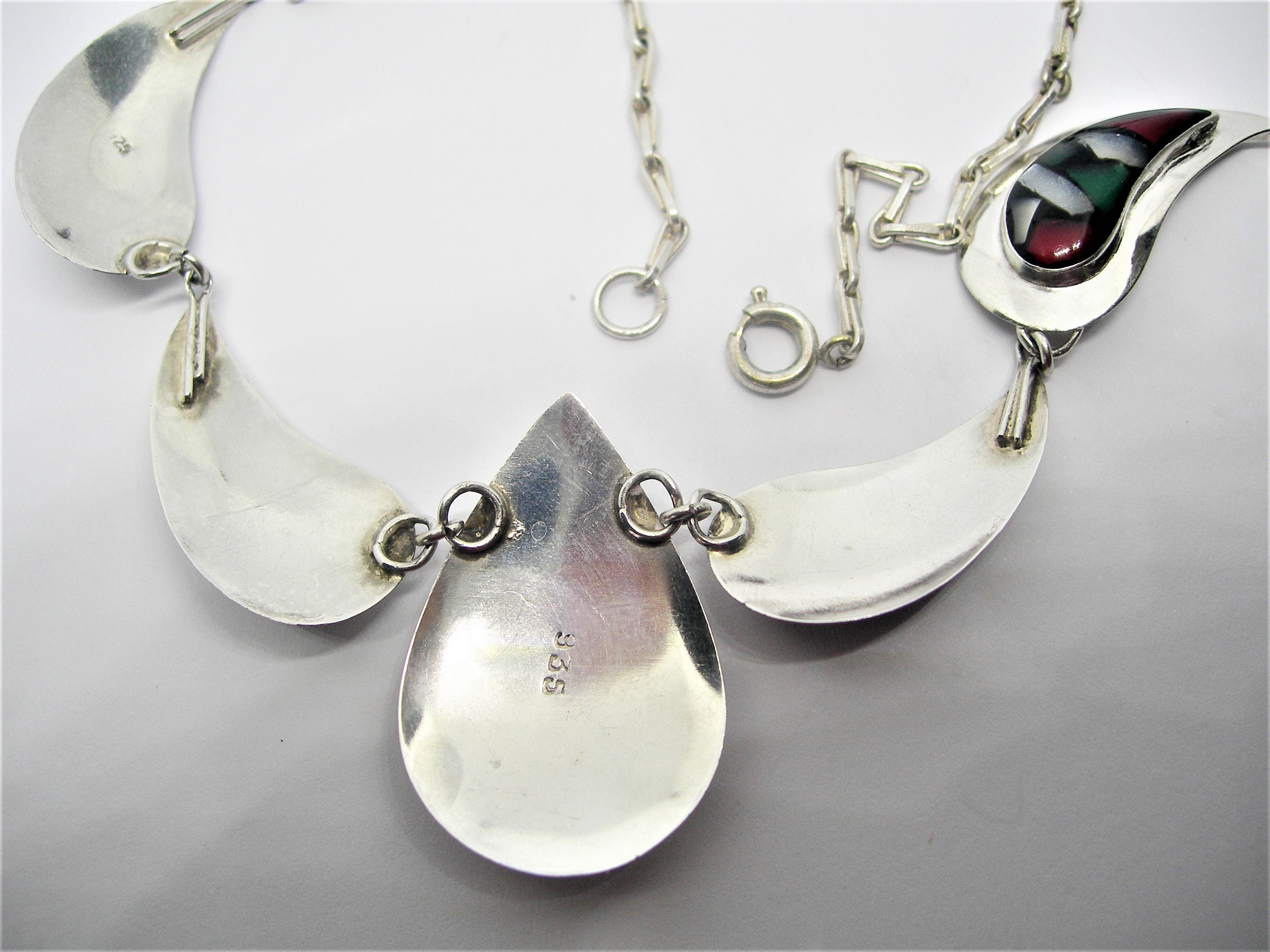 Sterling Silver Bib Necklace With Shell Mosaic Vintage - Etsy UK