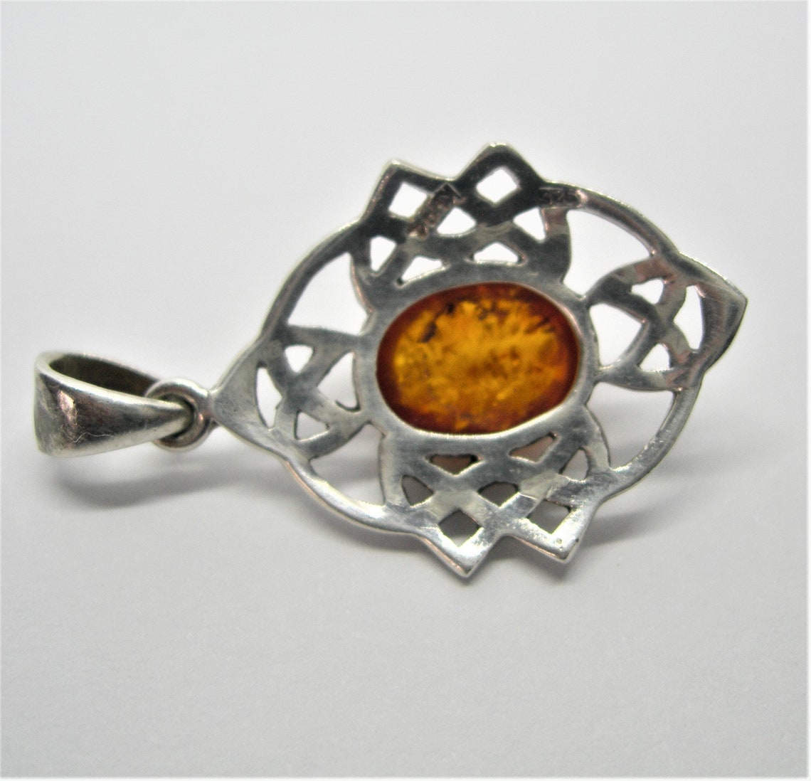 CELTIC SILVER PENDANT With Genuine Amber Vintage - Etsy UK