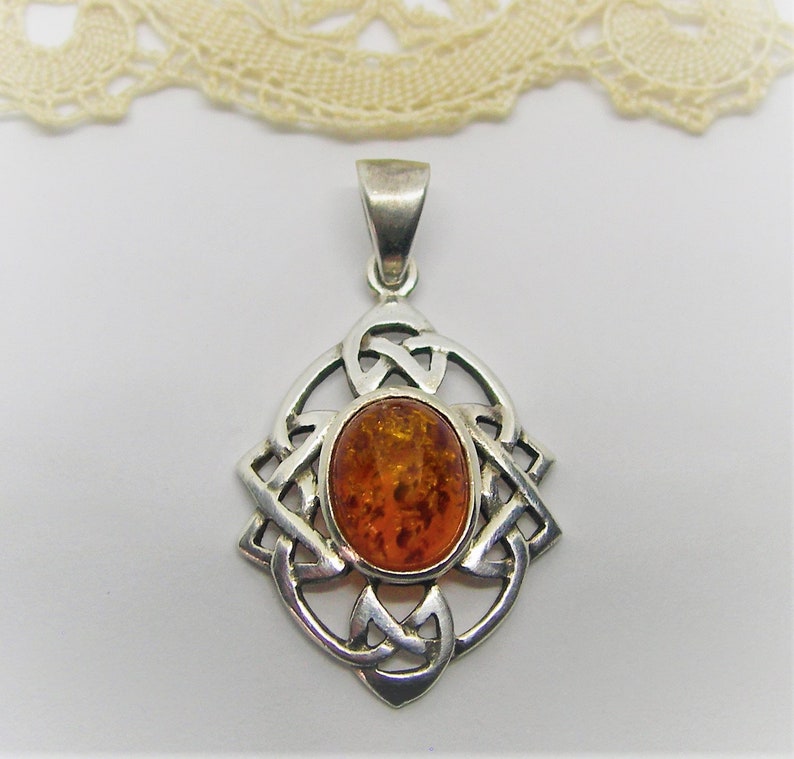 CELTIC SILVER PENDANT With Genuine Amber Vintage - Etsy UK