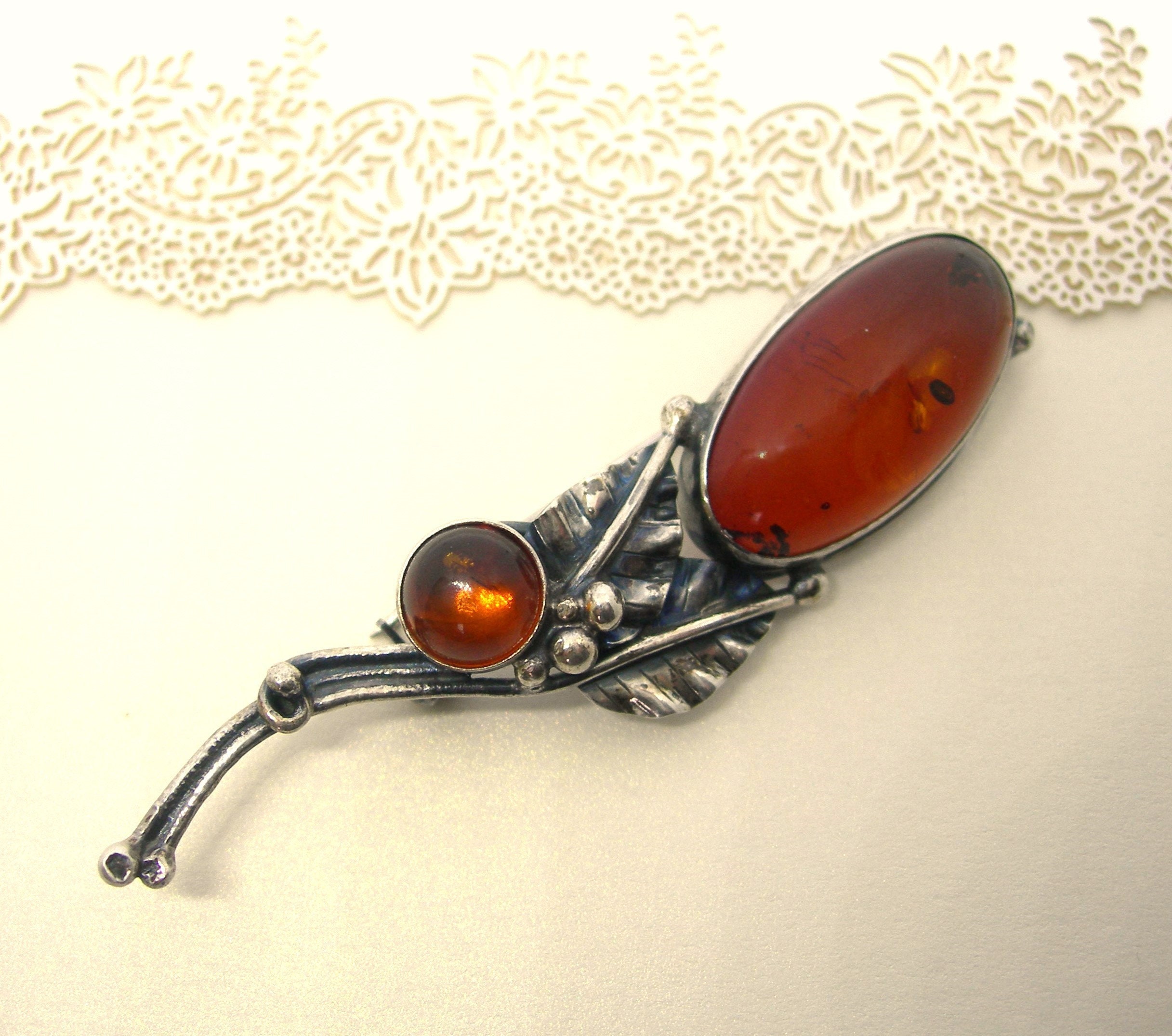 Sterling SILVER and AMBER BROOCH A Flower Art Designed Vintage - Etsy UK