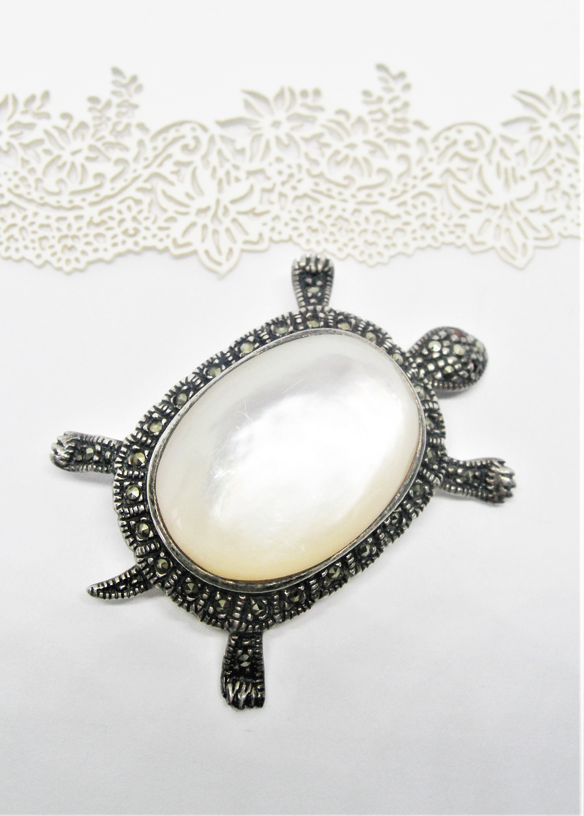 Sterling SILVER BROOCH A TURTLE With Mother of Pearl and - Etsy UK