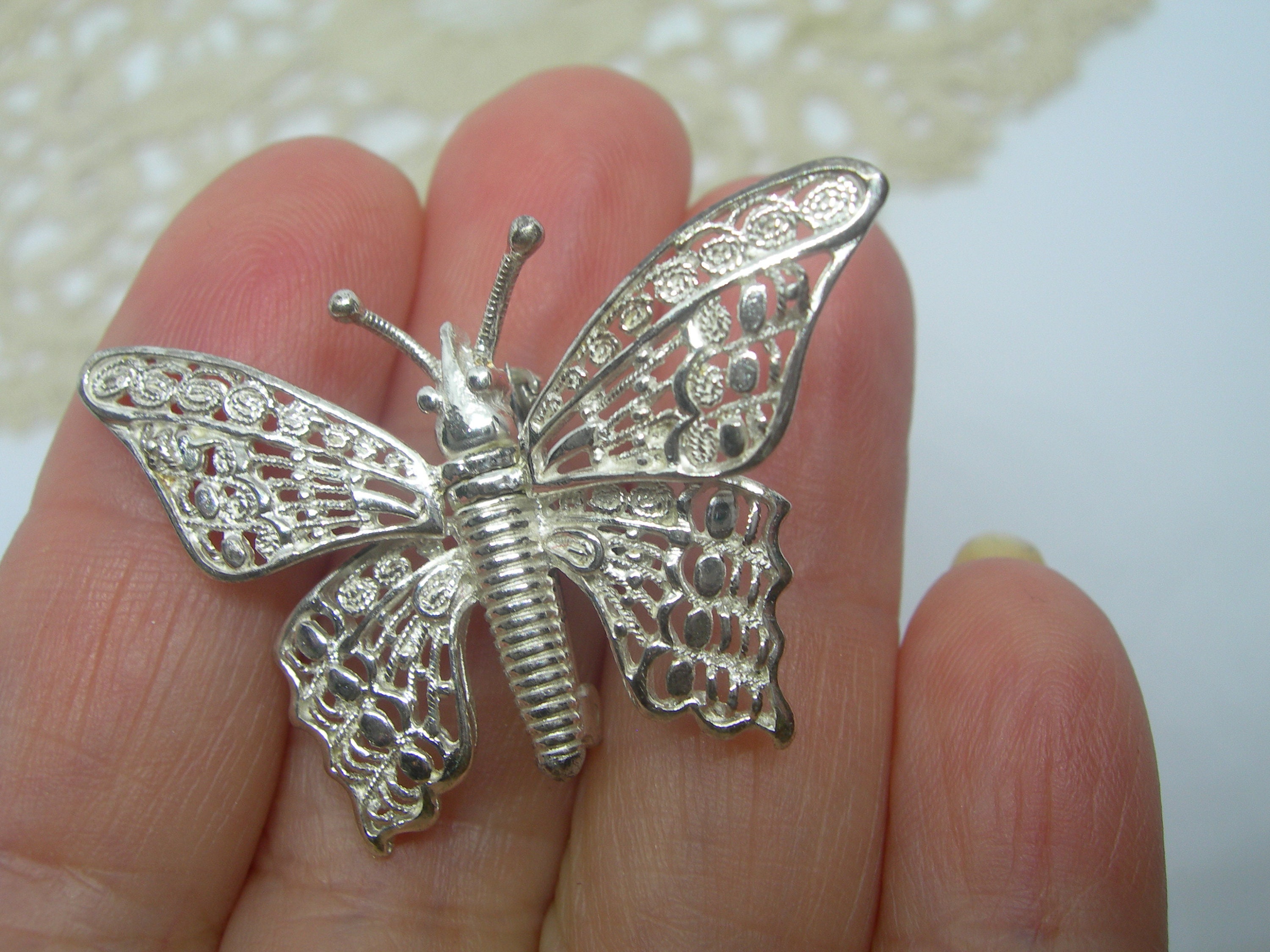 Sterling SILVER FILIGREE BROOCH A Butterfly Foreign Design Vintage ...