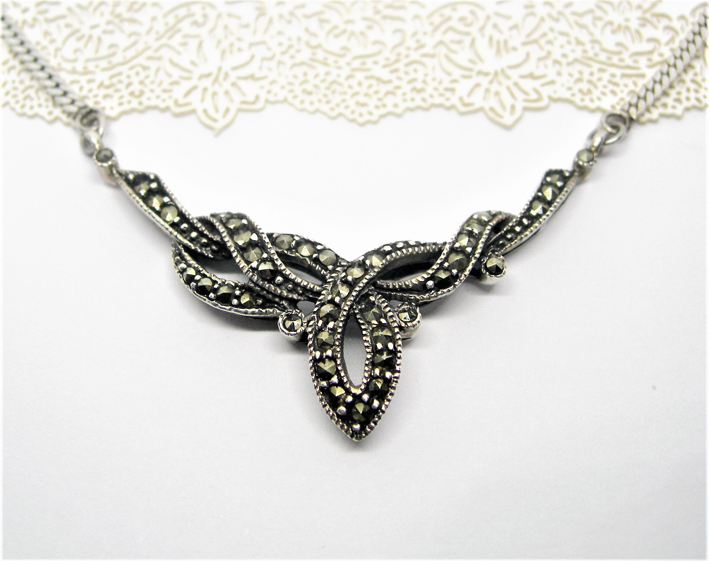 CELTIC SILVER Bib NECKLACE Sparkling With Marcasite Stones - Etsy UK