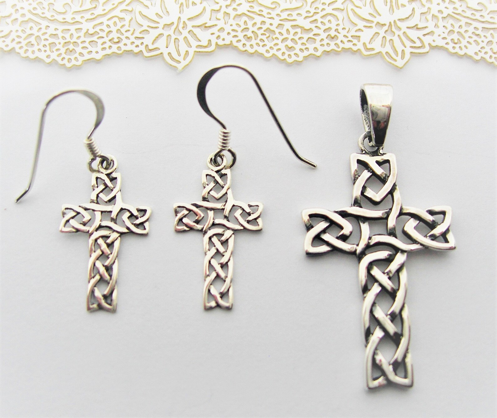 Sterling SILVER CELTIC CROSS Jewellery Set Pendant and Earrings - Etsy UK