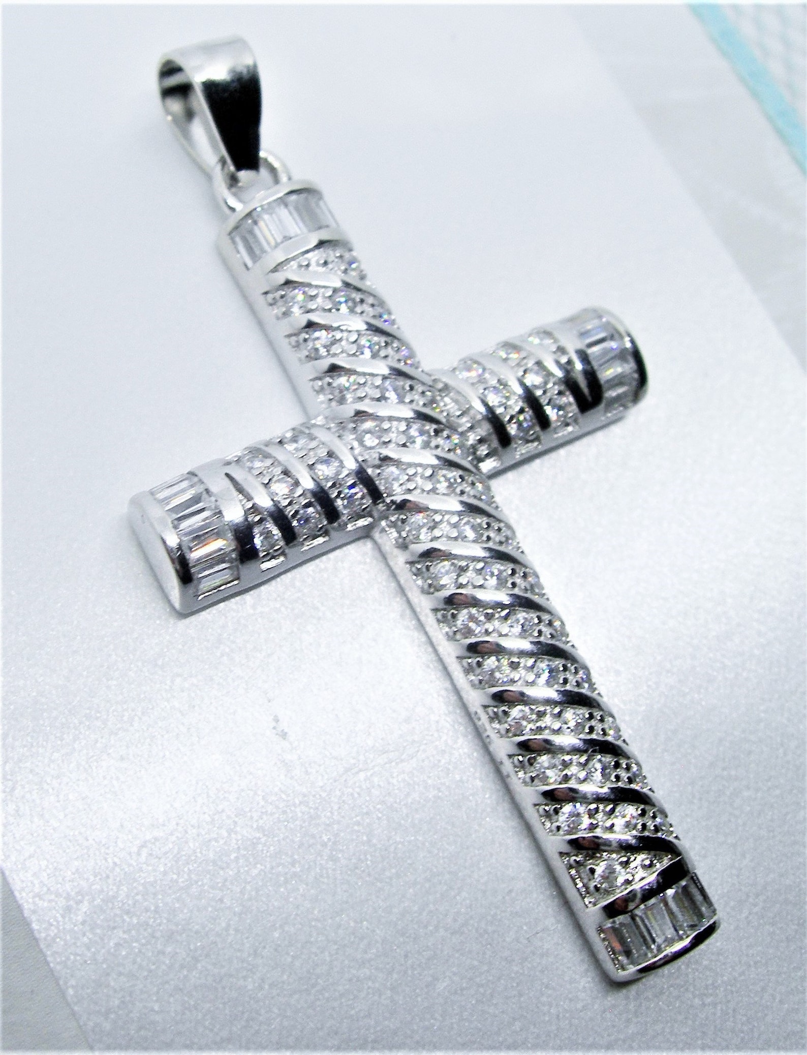 Sterling Silver Cross Pendant With Zirconia Large Modernistic - Etsy UK