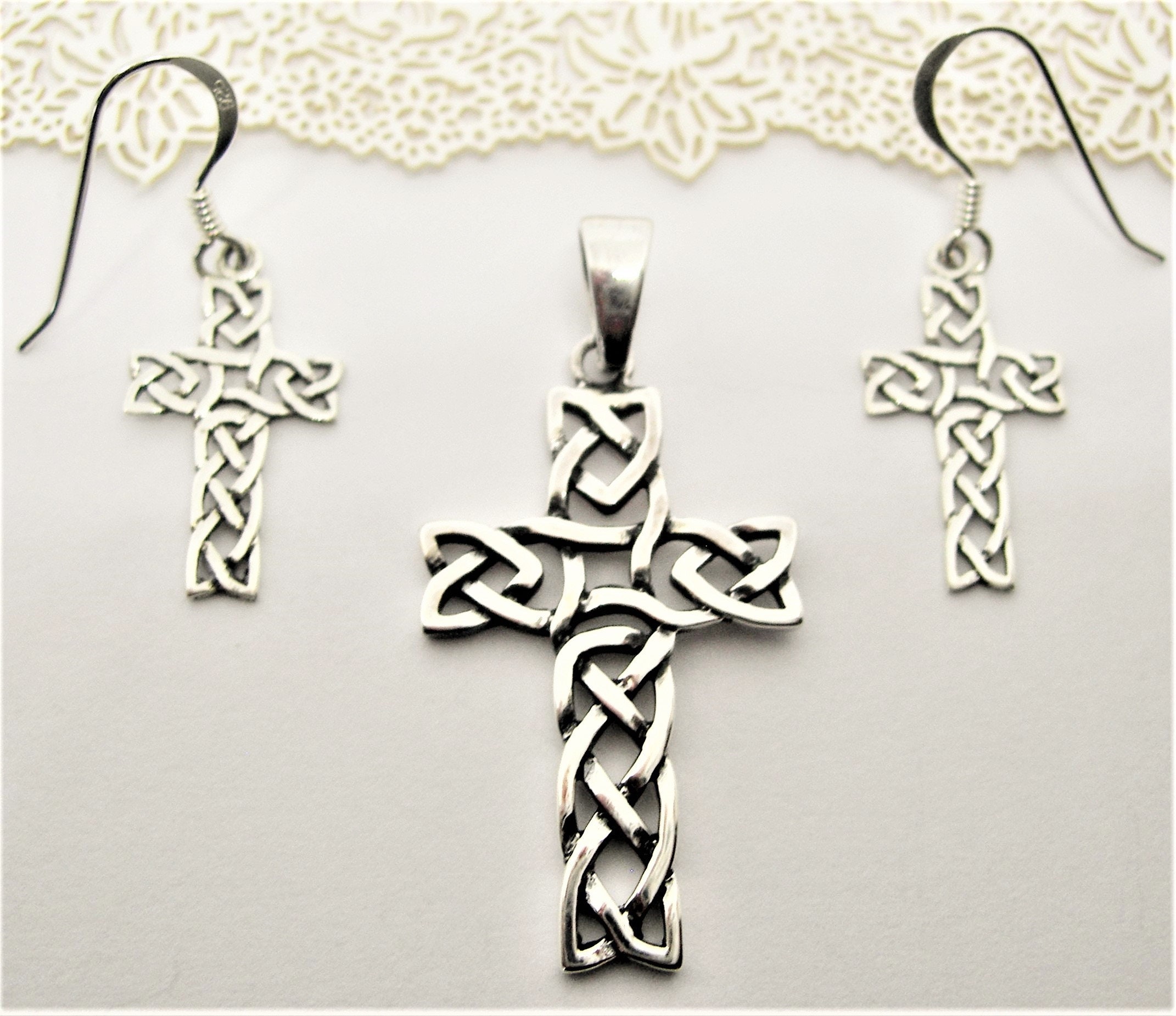 Sterling SILVER CELTIC CROSS Jewellery Set Pendant and Earrings - Etsy UK