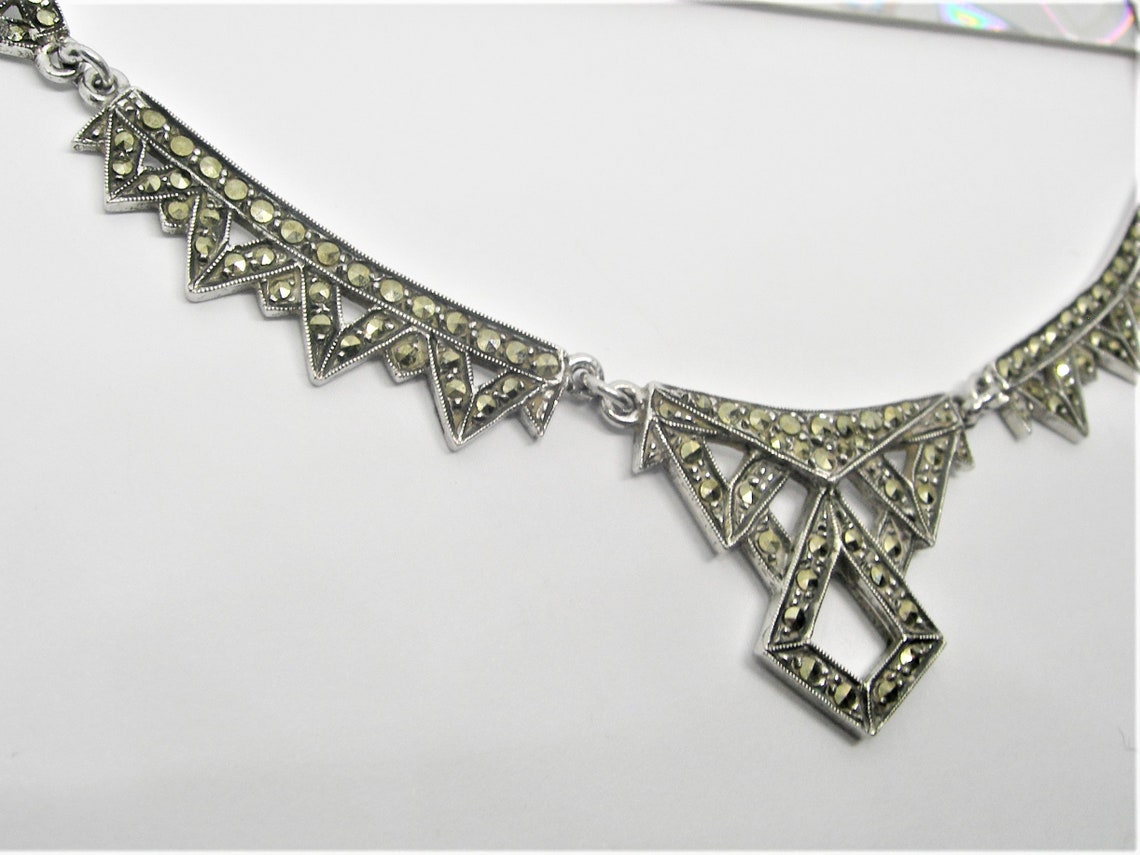 Art Deco Sterling SILVER BIB NECKLACE With Sparkling Marcasite - Etsy UK