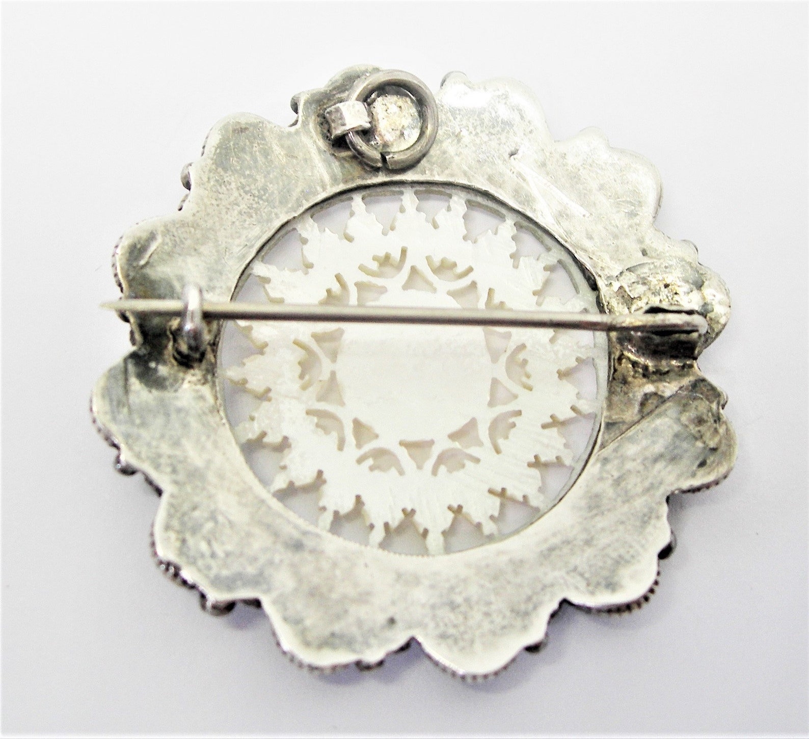 Silver Hand Carved Shell Brooch Pendant Vintage - Etsy UK