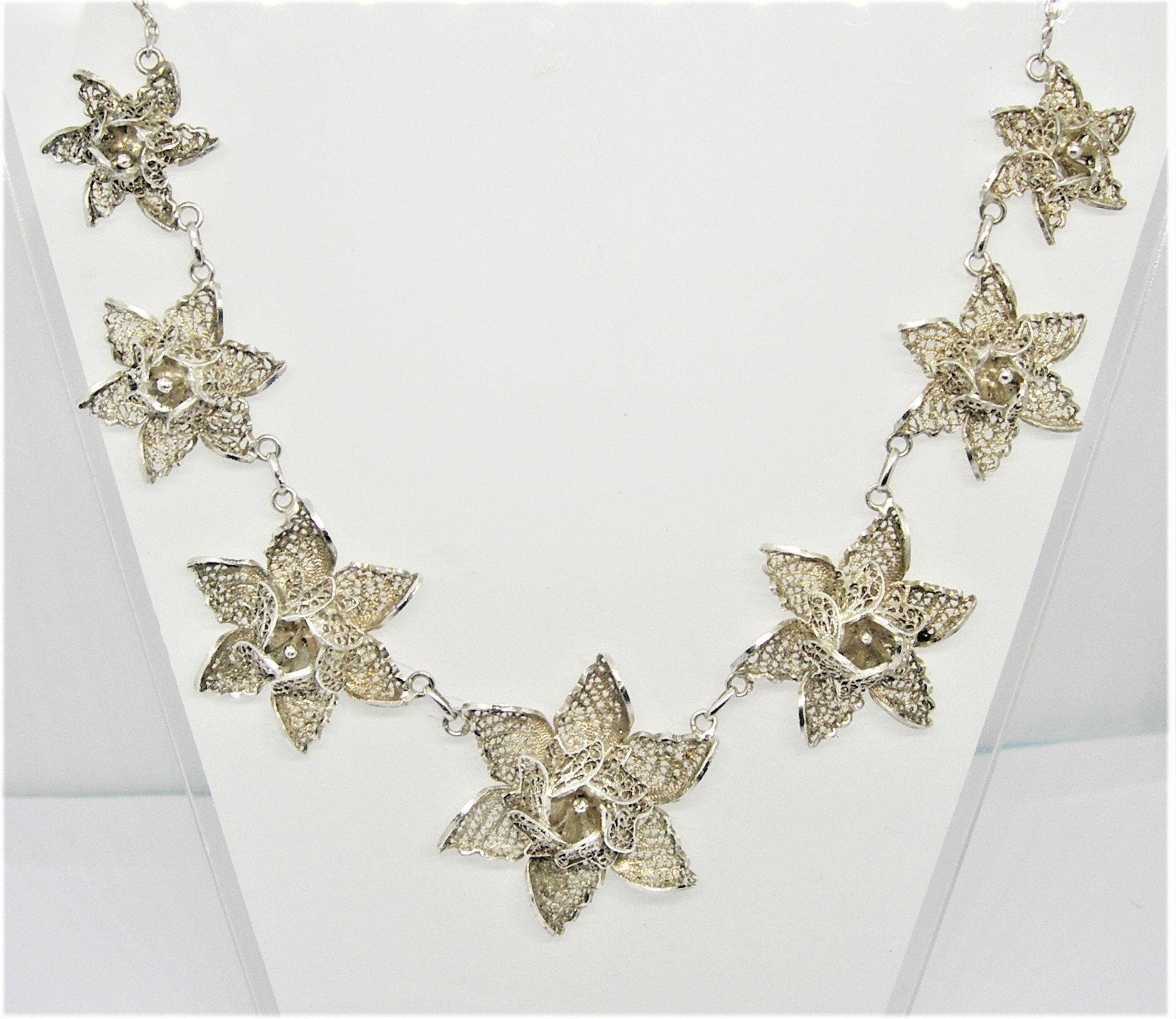 Sterling Silver Filigree Necklace Flowers Vintage - Etsy UK