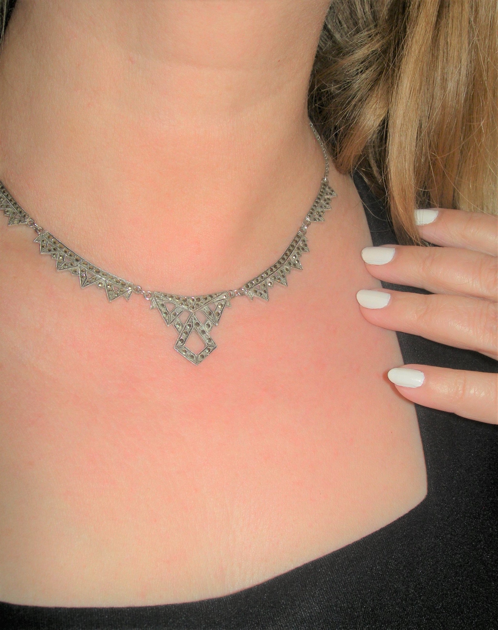 Art Deco Sterling SILVER BIB NECKLACE With Sparkling Marcasite - Etsy UK