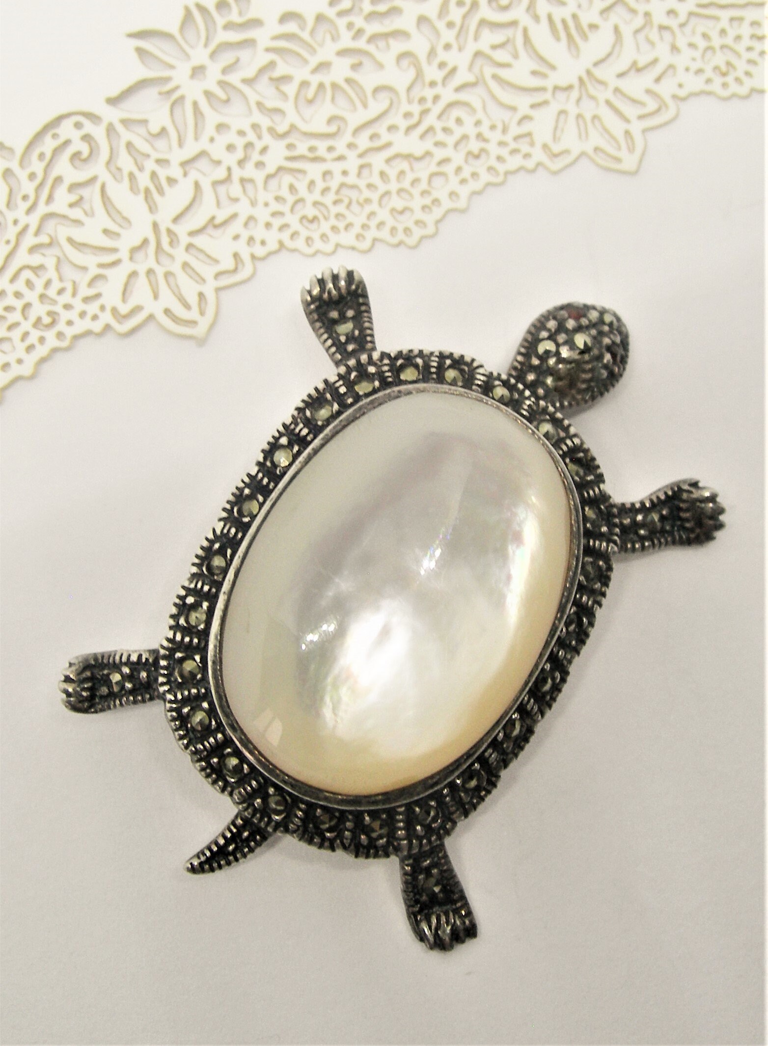 Sterling SILVER BROOCH A TURTLE With Mother of Pearl and - Etsy UK