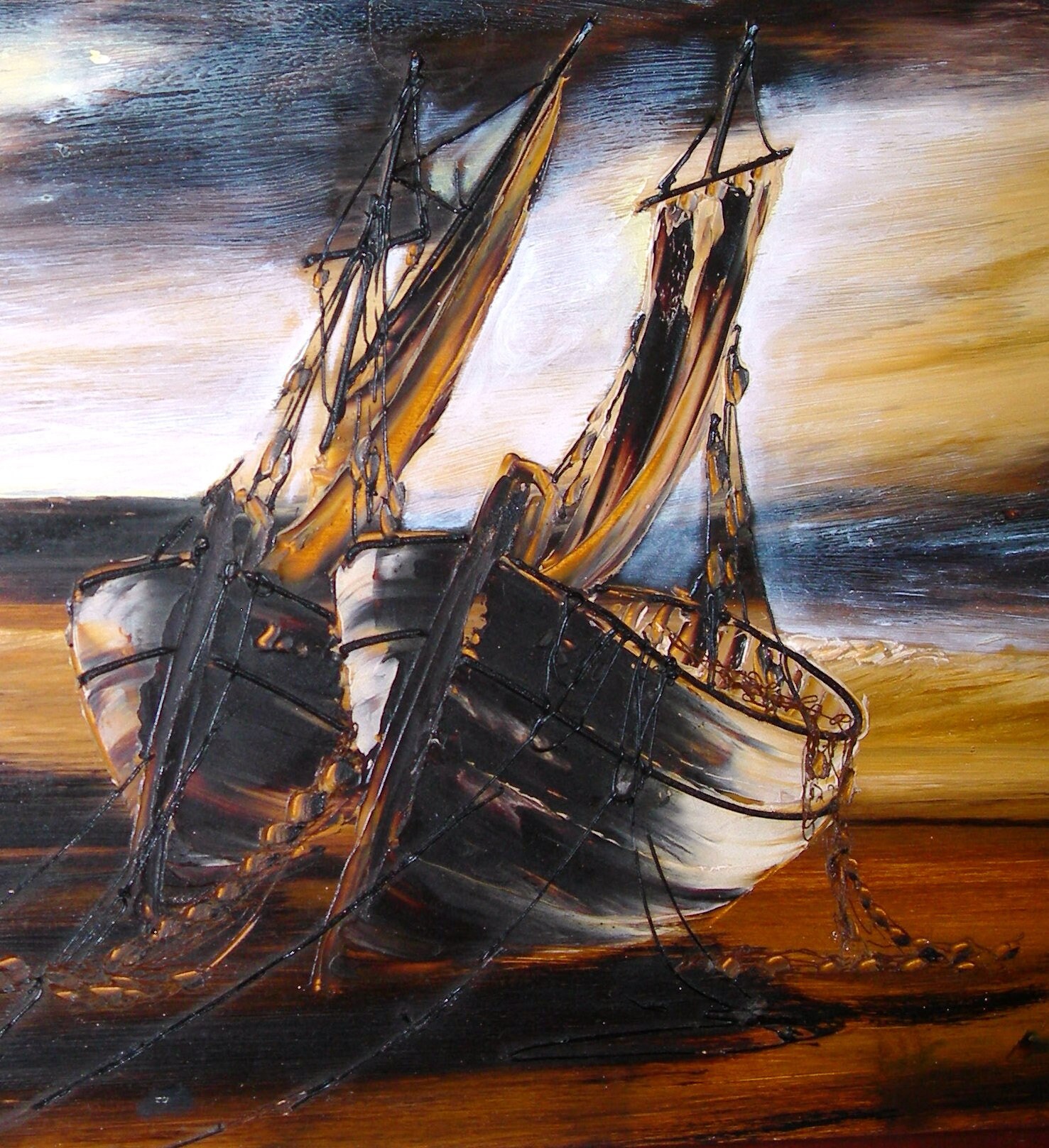 Large Original Oil Painting Two Boats Artist: Hawkes Vintage - Etsy