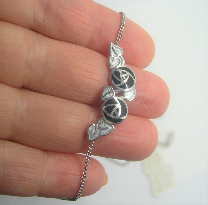 Art Deco Sterling SILVER Bib NECKLACE Enamelled Black Roses Inspired by ...