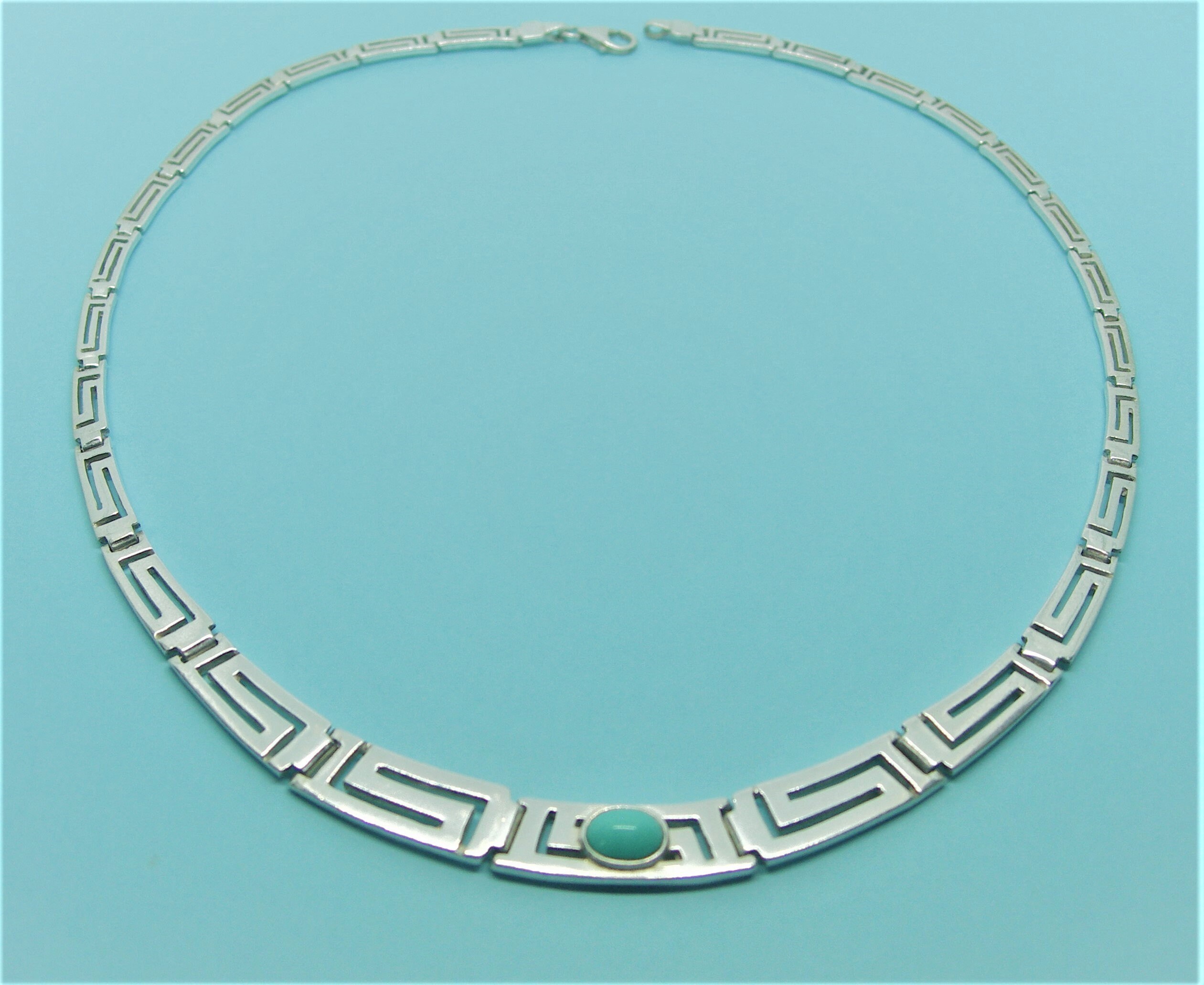 TURQUOISE SILVER CHOKER Greek Key Art Designed Vintage - Etsy UK