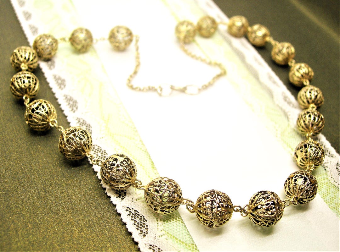 Antique Vermeil Filigree Beads Necklace - Etsy