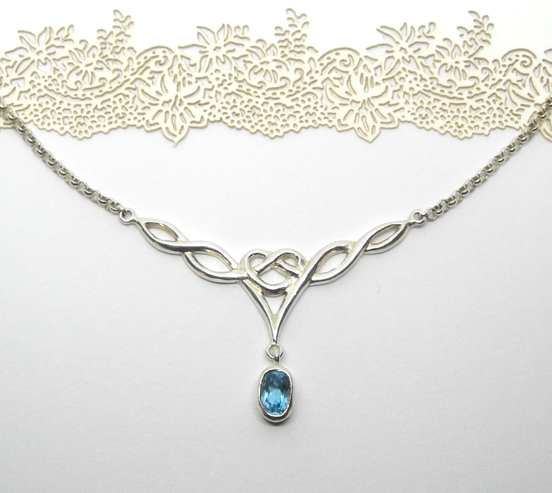 CELTIC SILVER Bib NECKLACE With Blue Stone Vintage - Etsy UK