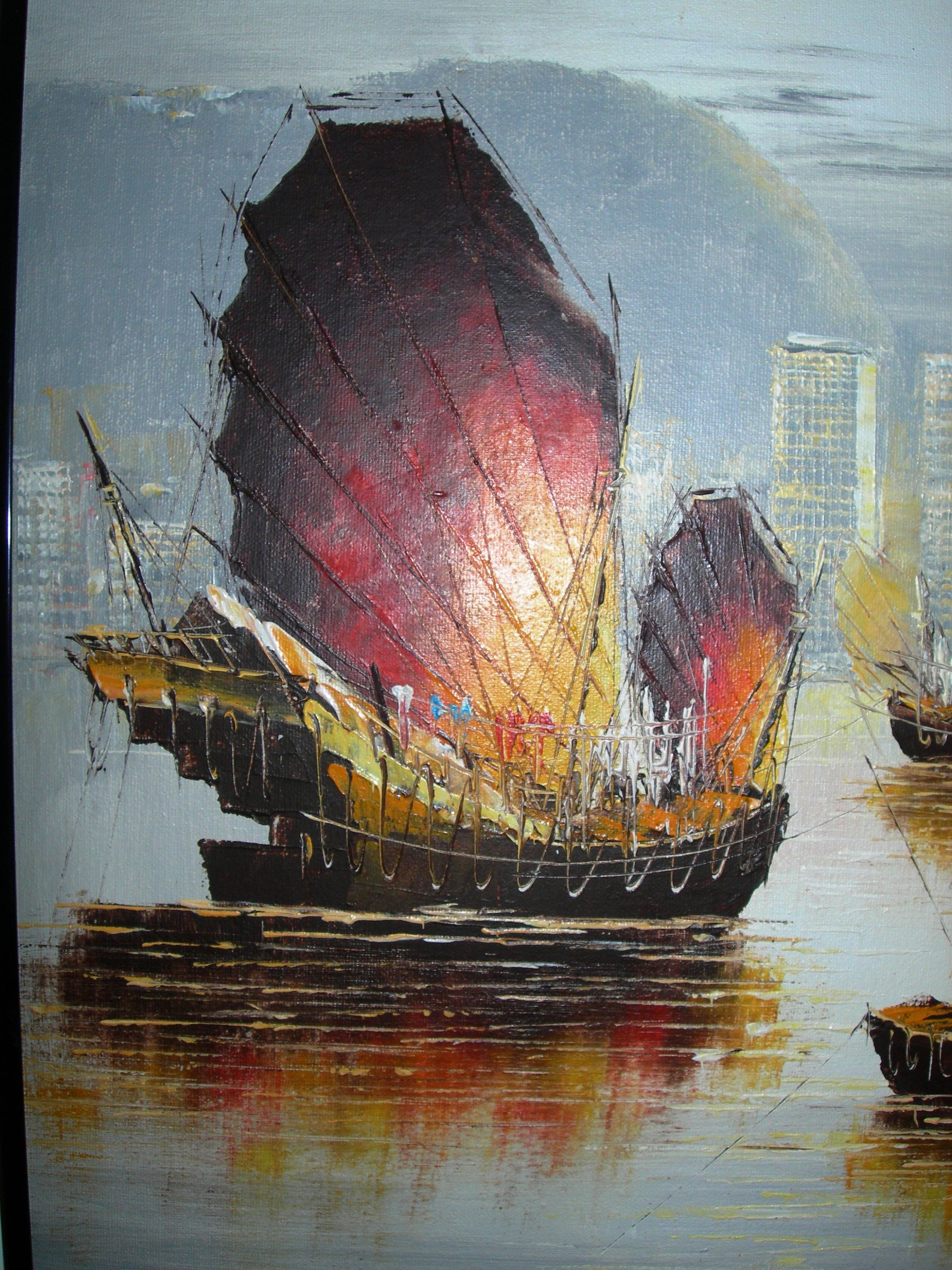 Original Oil Painting Fishing Boats by S. Cheng - Etsy