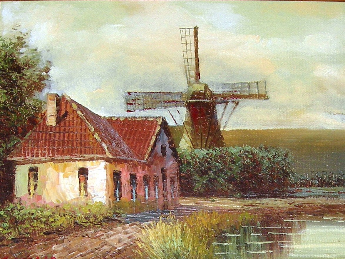 The WINDMILL ORIGINAL OIL Painting Signed Costello - Etsy