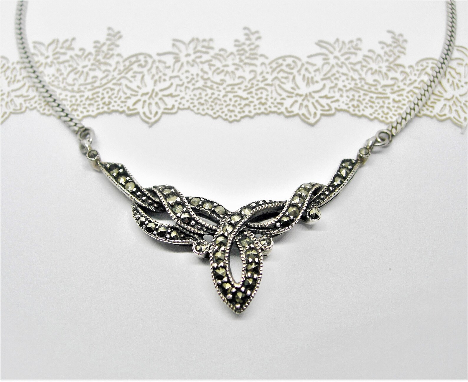 CELTIC SILVER Bib NECKLACE Sparkling With Marcasite Stones - Etsy UK