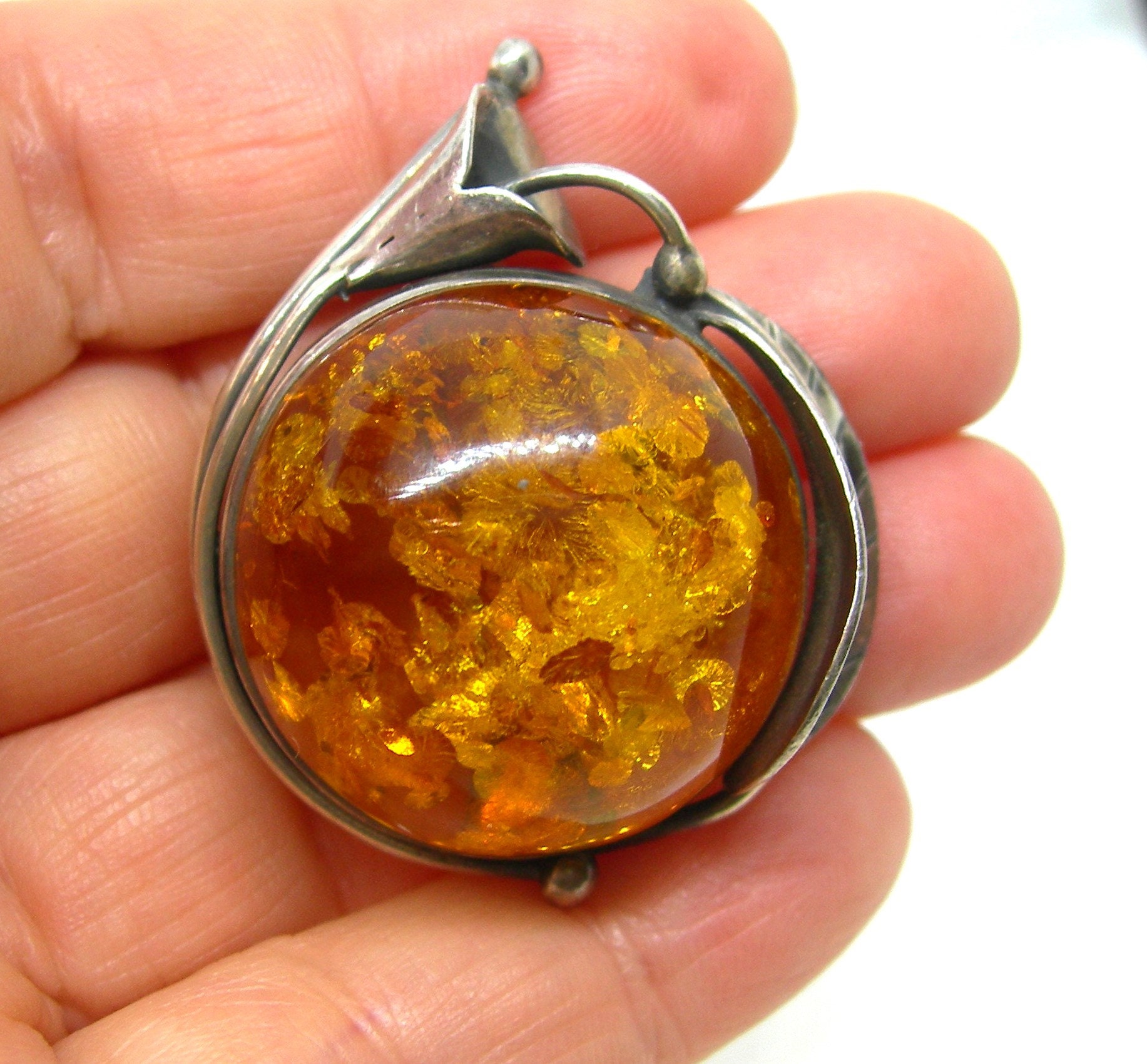 Sterling SILVER AMBER BROOCH Art Designed Round Vintage - Etsy UK