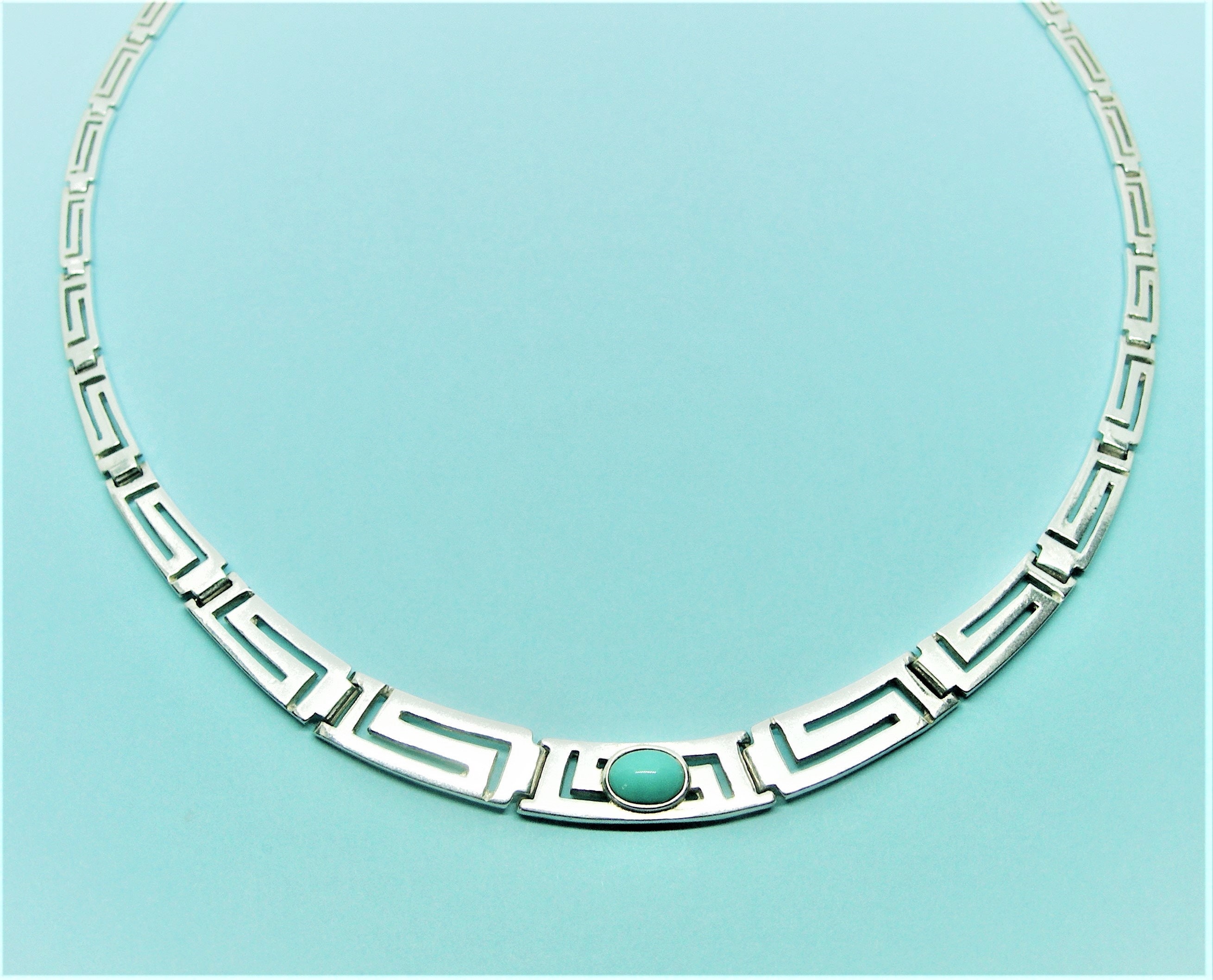 TURQUOISE SILVER CHOKER Greek Key Art Designed Vintage - Etsy UK