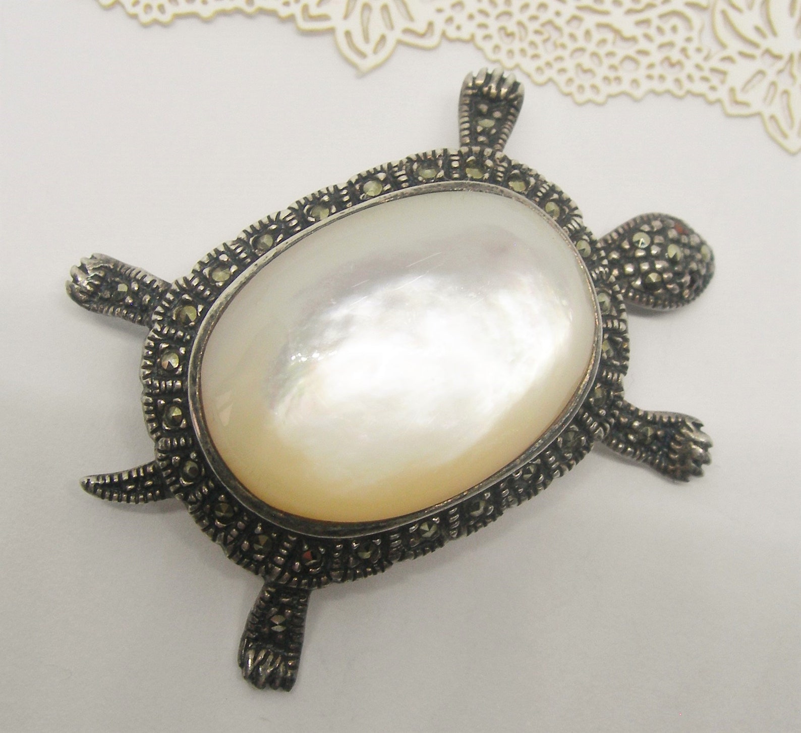 Sterling SILVER BROOCH A TURTLE With Mother of Pearl and - Etsy UK