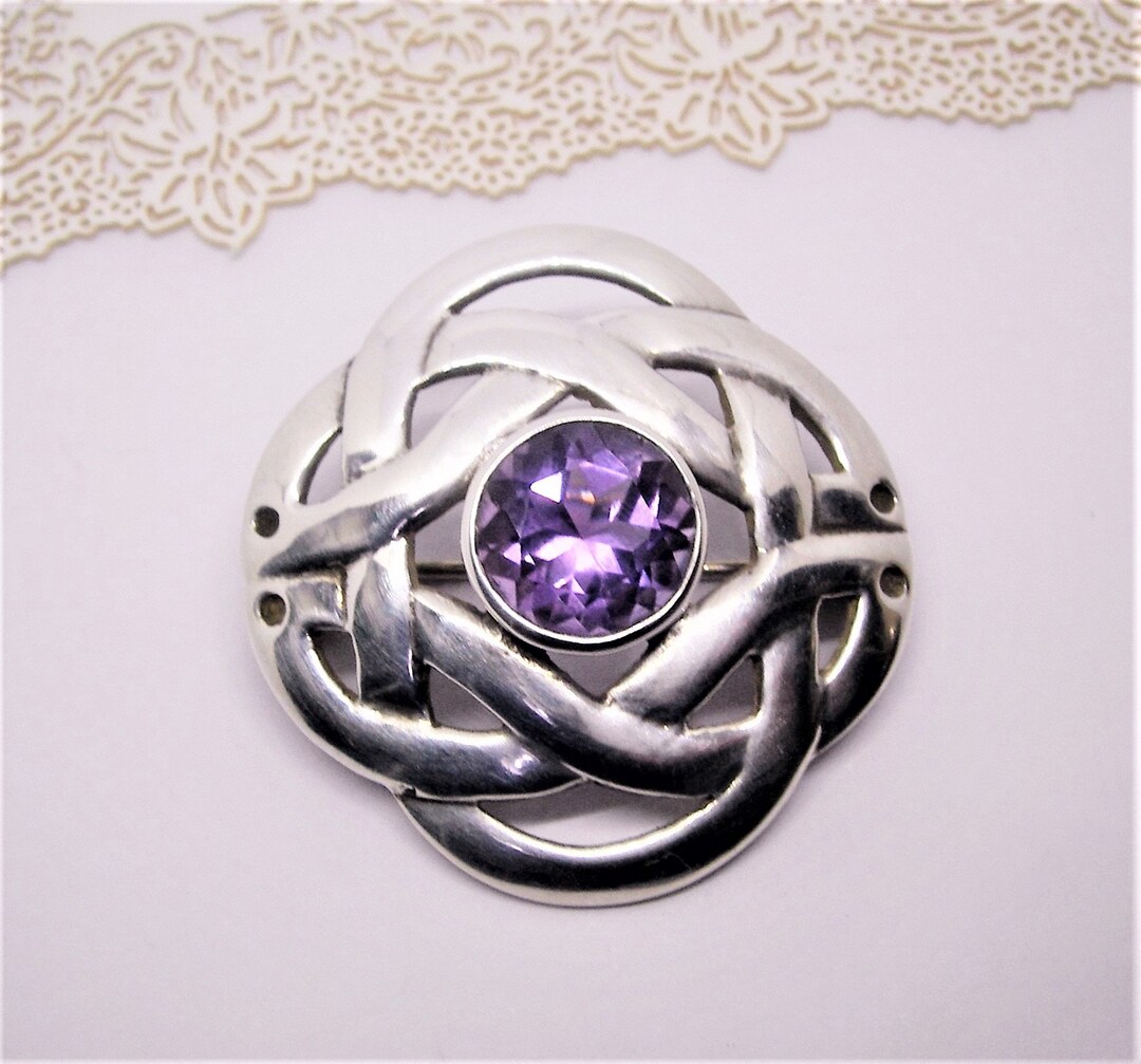 CELTIC SILVER BROOCH Purple Stone Vintage Celtic Knot - Etsy UK