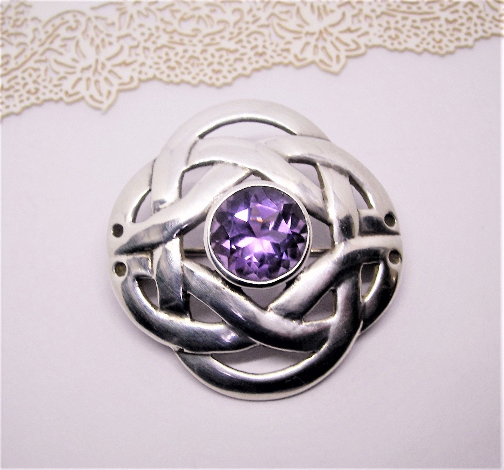 CELTIC SILVER BROOCH Purple Stone Vintage Celtic Knot - Etsy UK